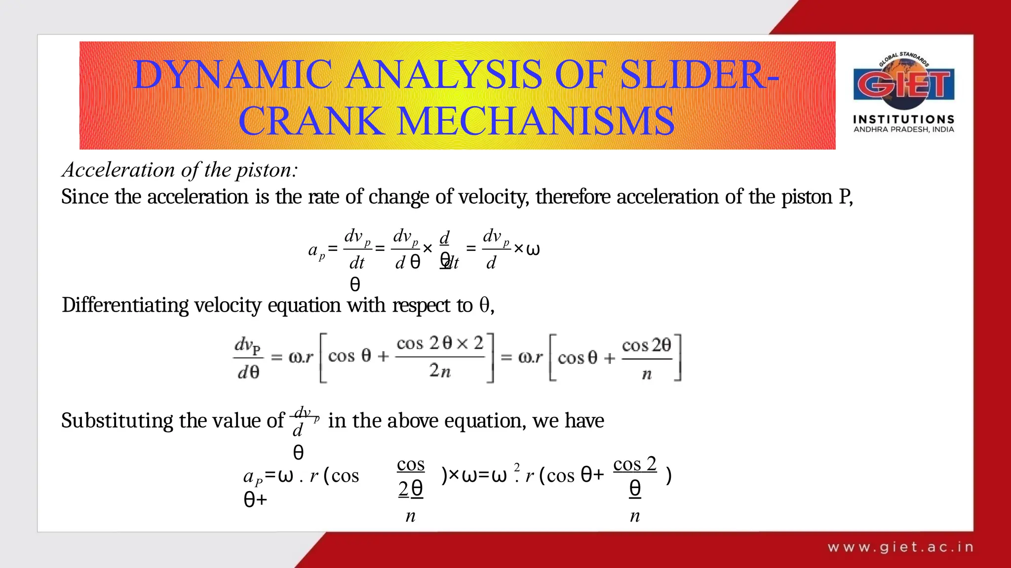 Dynamic force analysis slider crank mechanism | PPTX | Physics | Science