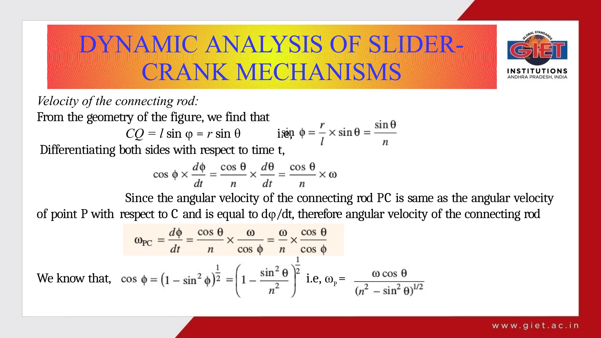 Dynamic force analysis slider crank mechanism | PPTX
