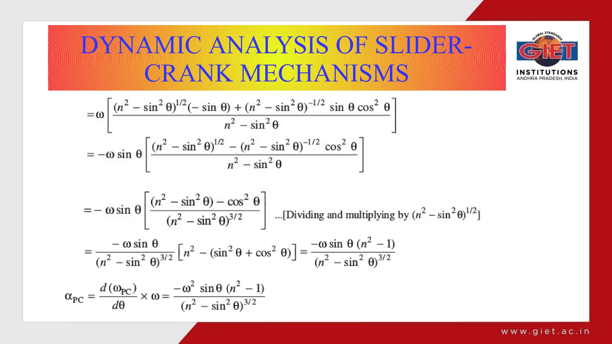 Dynamic force analysis slider crank mechanism | PPTX