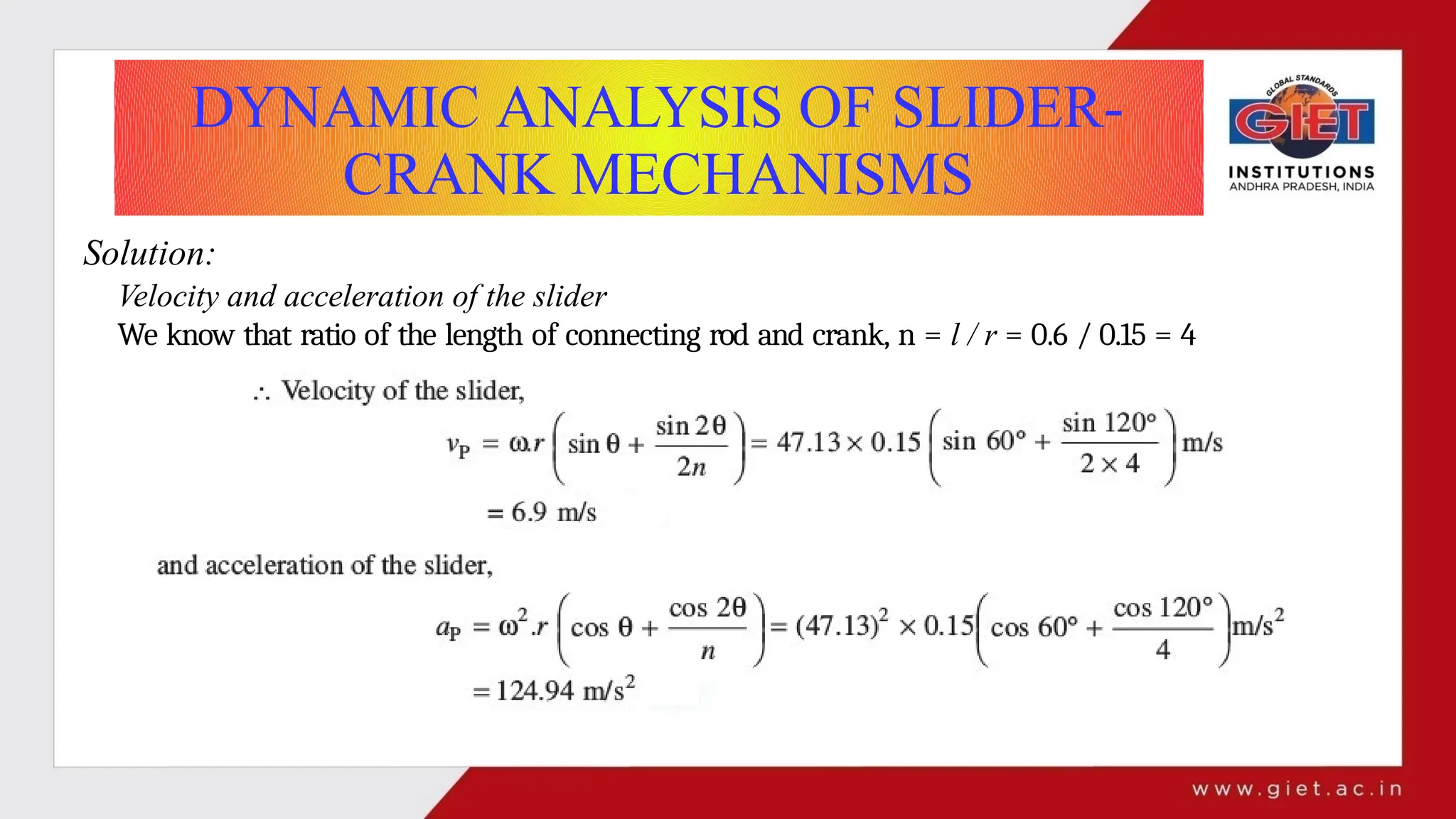 Dynamic force analysis slider crank mechanism | PPTX