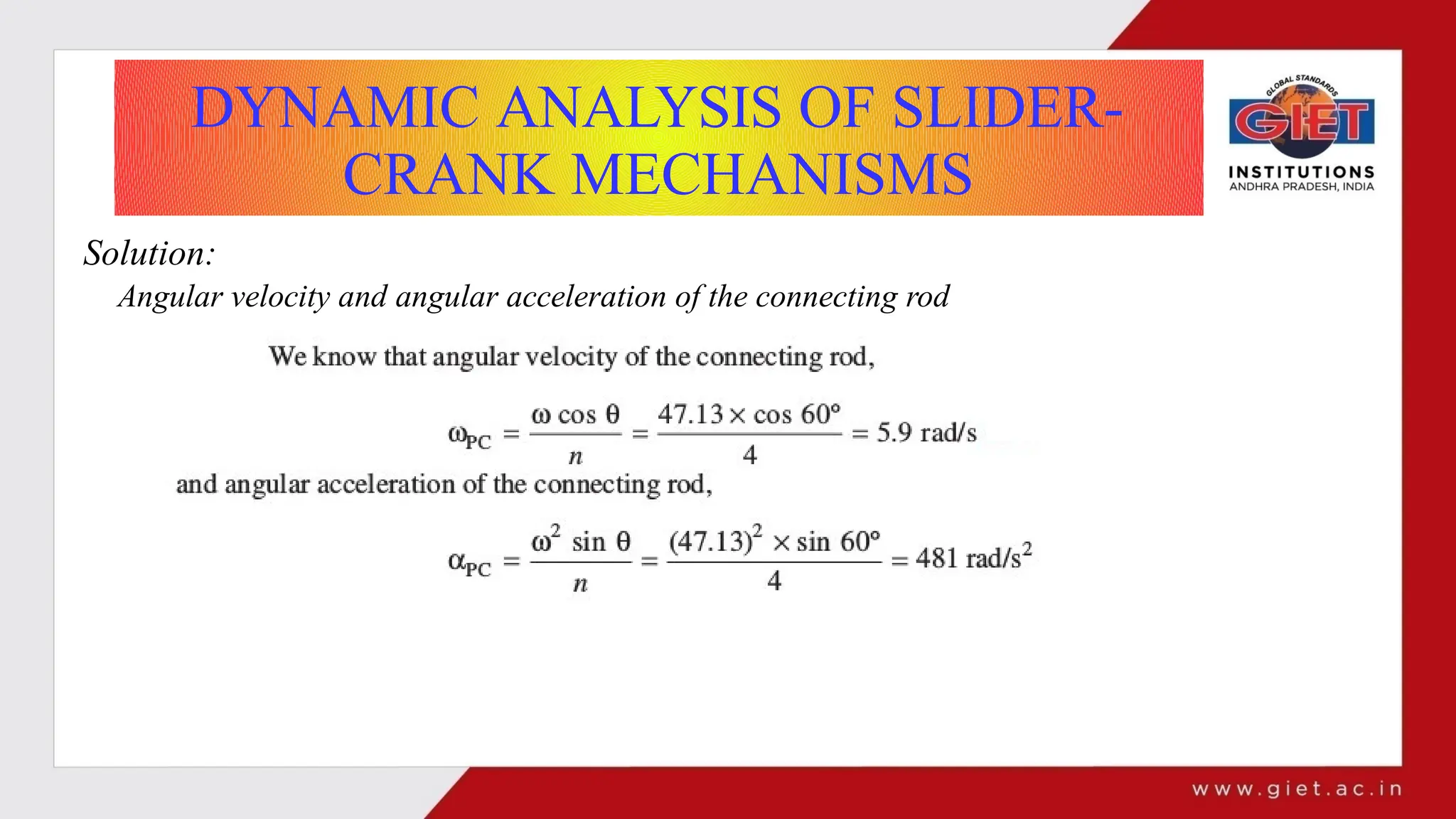 Dynamic force analysis slider crank mechanism | PPTX | Physics | Science