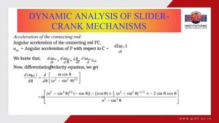 Dynamic force analysis slider crank mechanism | PPTX | Physics | Science