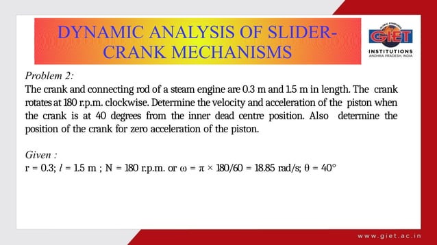 Dynamic force analysis slider crank mechanism | PPTX | Physics | Science