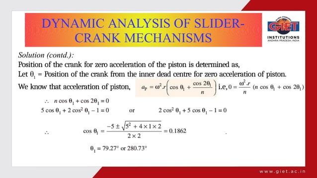 Dynamic force analysis slider crank mechanism | PPTX | Physics | Science