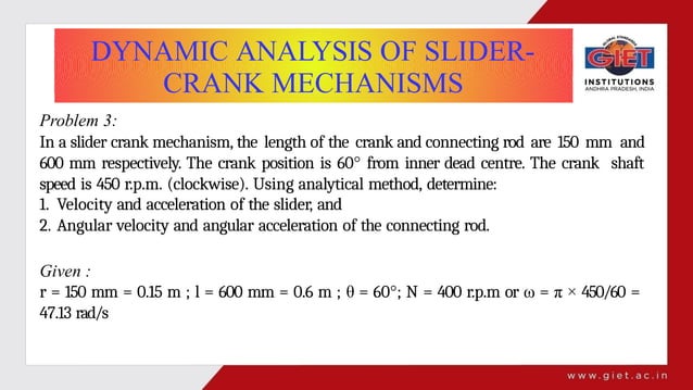 Dynamic force analysis slider crank mechanism | PPTX | Physics | Science