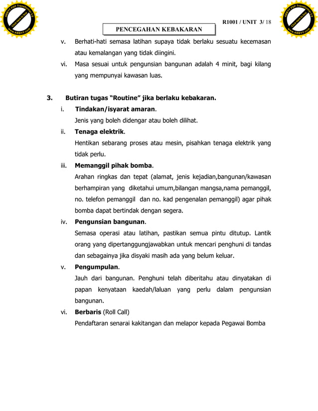 Unit 3: Pencegahan Kebakaran | PDF