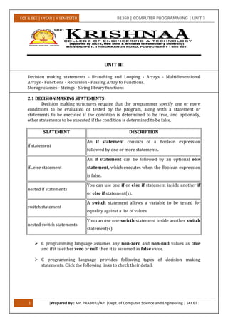Decision Making Statements, Arrays, Strings | PDF | Programming Languages | Computing