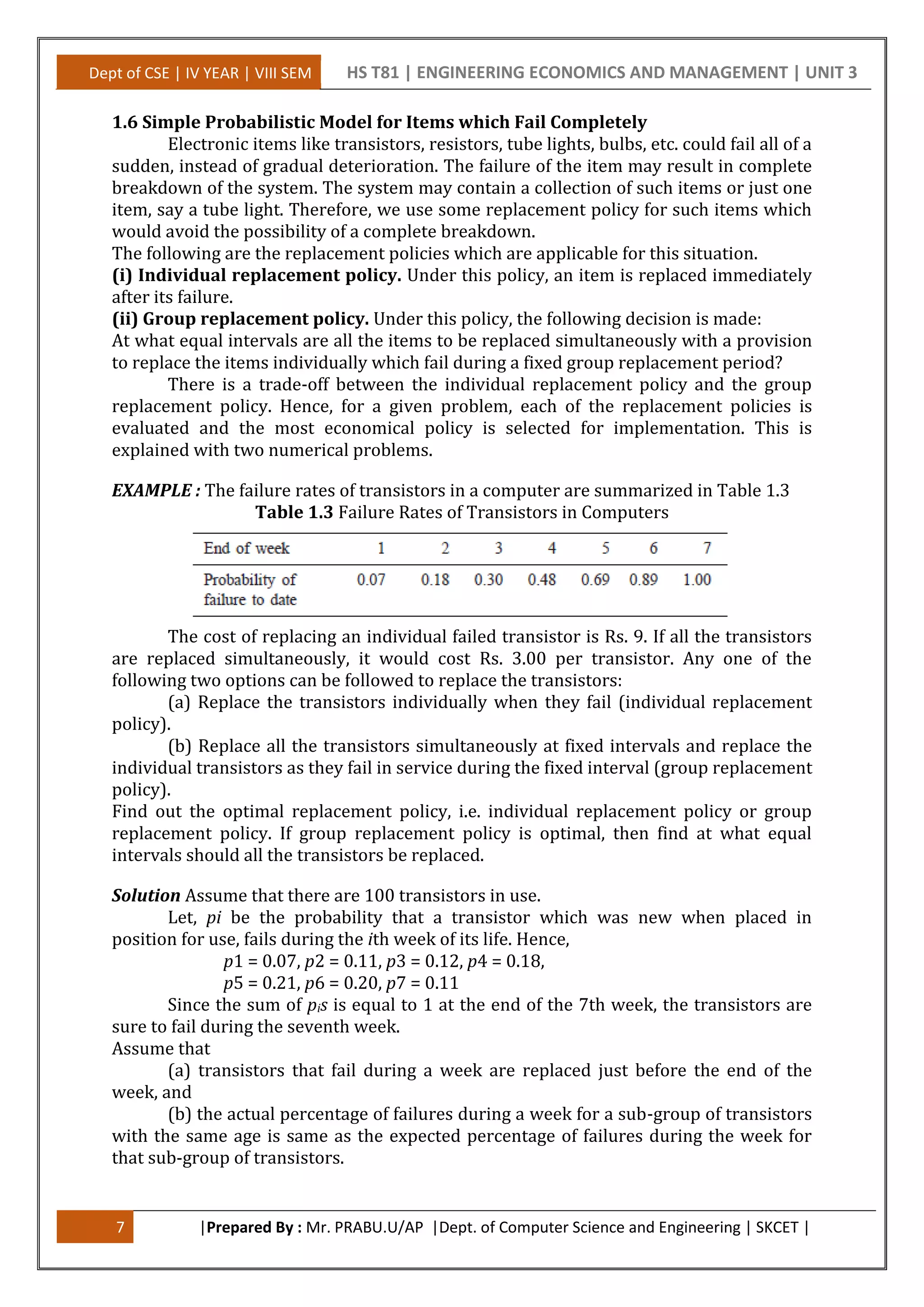 Replacement and Maintenance Analysis | PDF