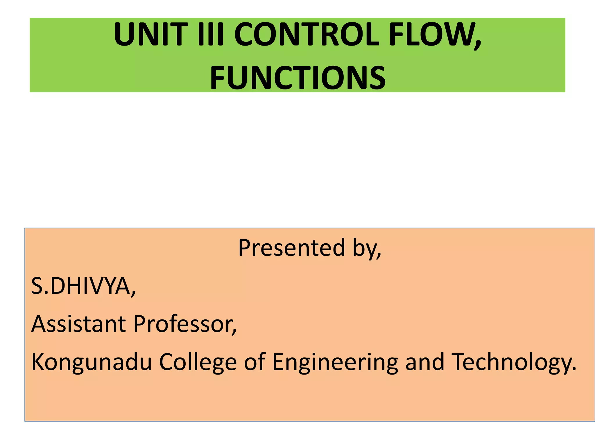 Python Unit 3 - Control Flow and Functions | PDF