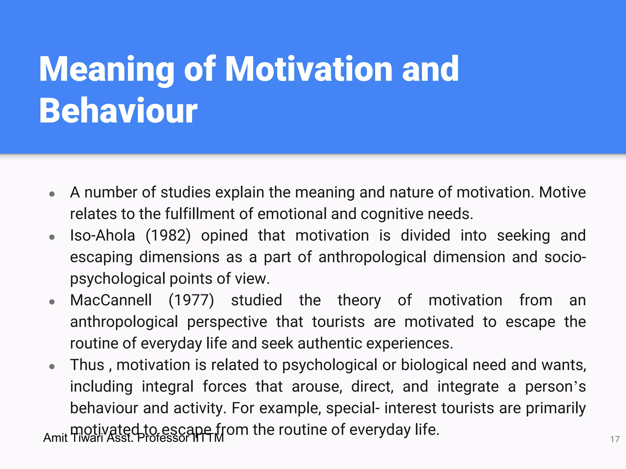 Travel Behaviour & Motivations (MBA) | PPTX