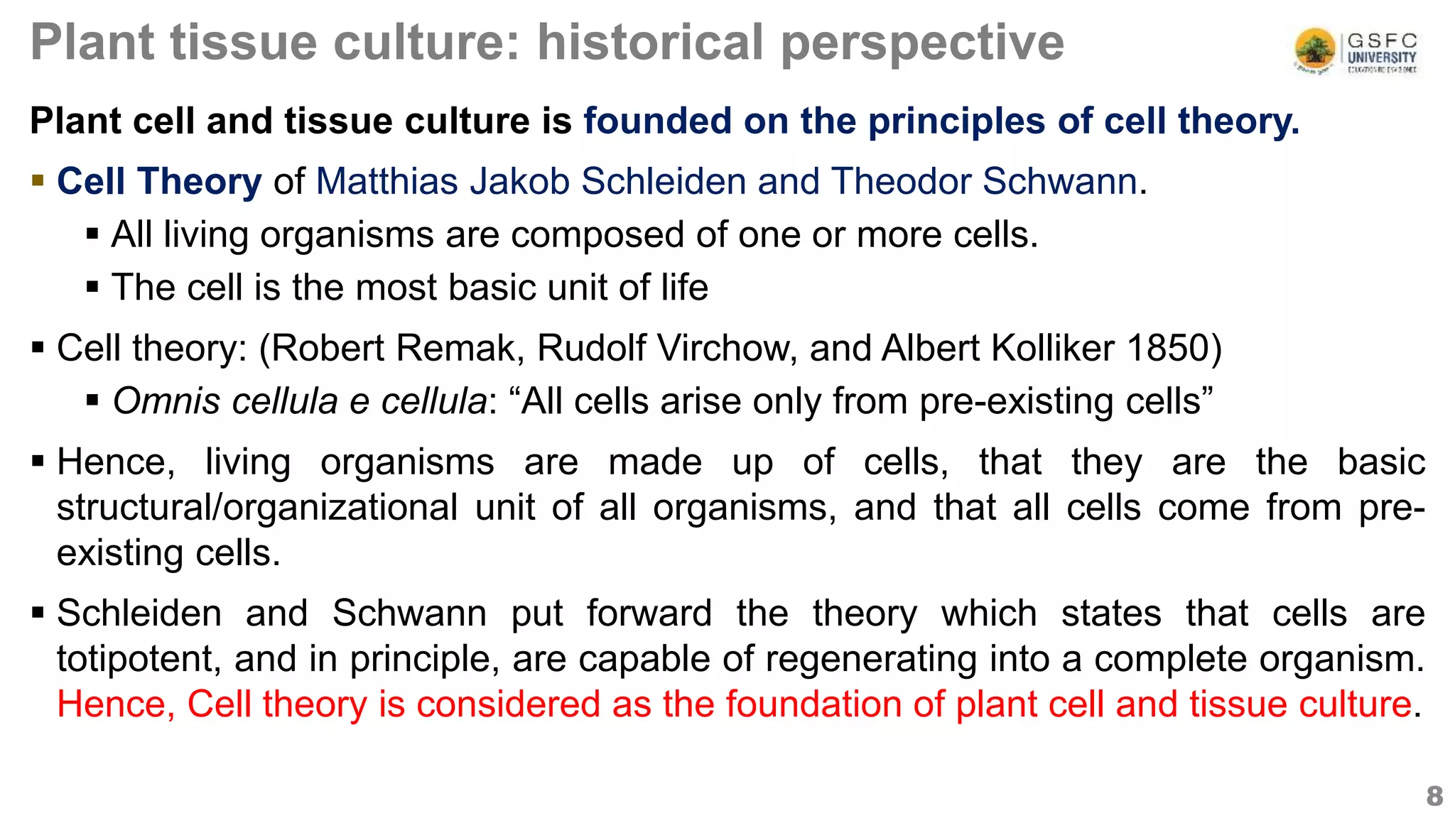Unit 3.0 introduction and history of plant tissue culture | PPTX