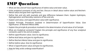 B. Pharmacy Unit-3 (Fats and Oils Reaction and Analytical Constant) | PPTX
