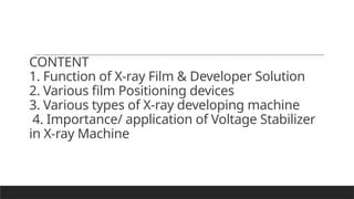 Dental X-ray Accessories function of X-ray Film & Developer Solution | PPTX