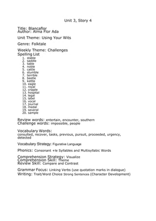 Unit 3 Story 4 Blancaflor | DOCX