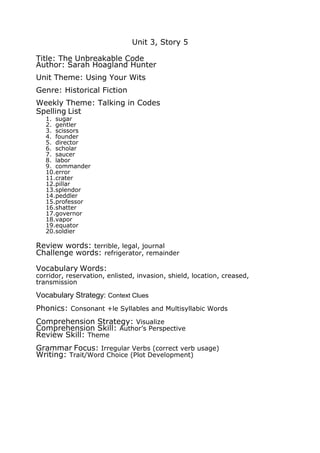 Unit 3 Story 5 The Unbreakable Code | PDF