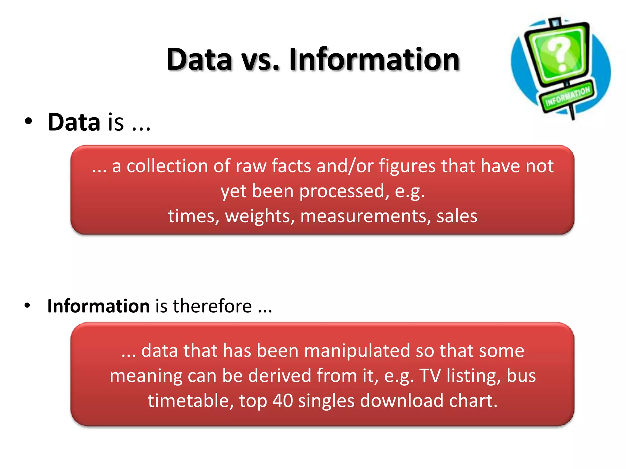 BTEC National in ICT: Unit 3 - Data vs Information | PPTX