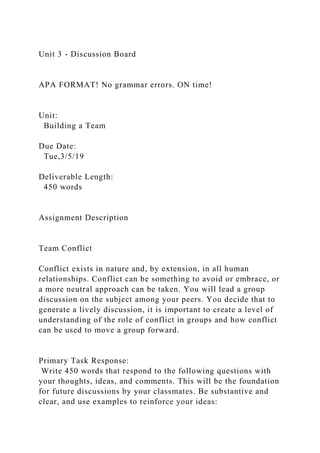 Unit 3 - Discussion Board APA FORMAT! No grammar errors. ON ti | PDF