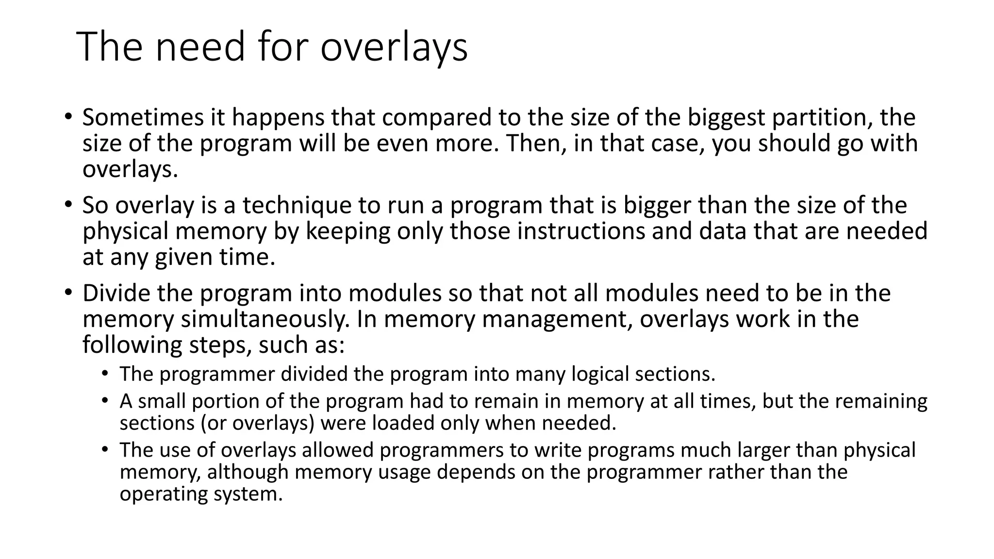 UNIT 3-EXPLAINING THE MEMORY MANAGEMENT LOGICAL AND AND PHYSICAL DATA ...