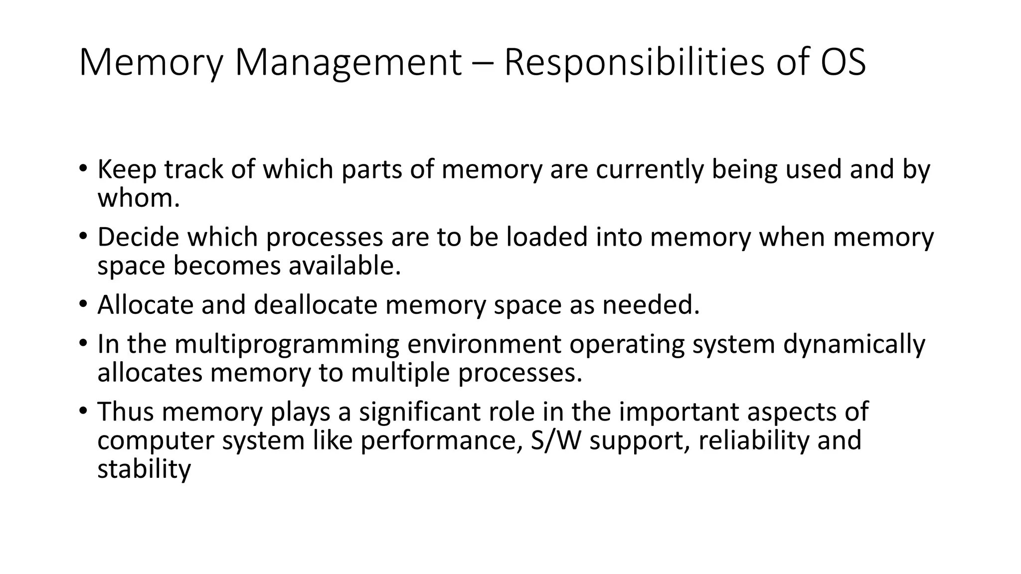 UNIT 3-EXPLAINING THE MEMORY MANAGEMENT LOGICAL AND AND PHYSICAL DATA ...