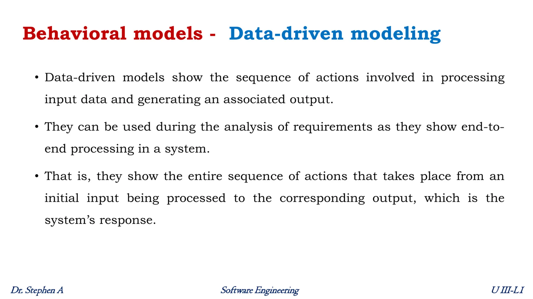 Unit 3 - Lecture 1 - Context Models – Interaction models – Structural models – Behavioral models ...