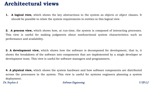 Unit 3 - Lecture 2 - Architectural design decisions - Architectural views.pdf
