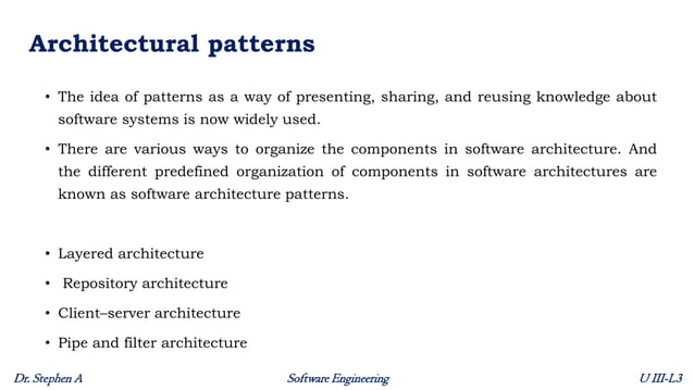 Unit 3 - Lecture 3 - Architectural patterns – Application Architectures.pdf