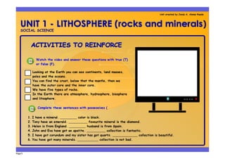 Unit 3 lithosphere rocks and minerals | PPT