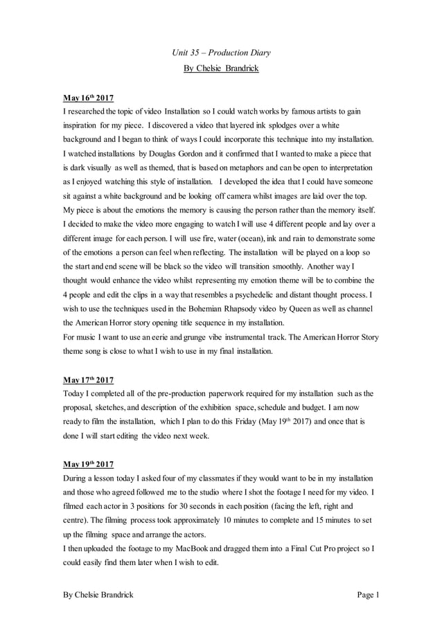 Unit 35 Production Diary | PDF