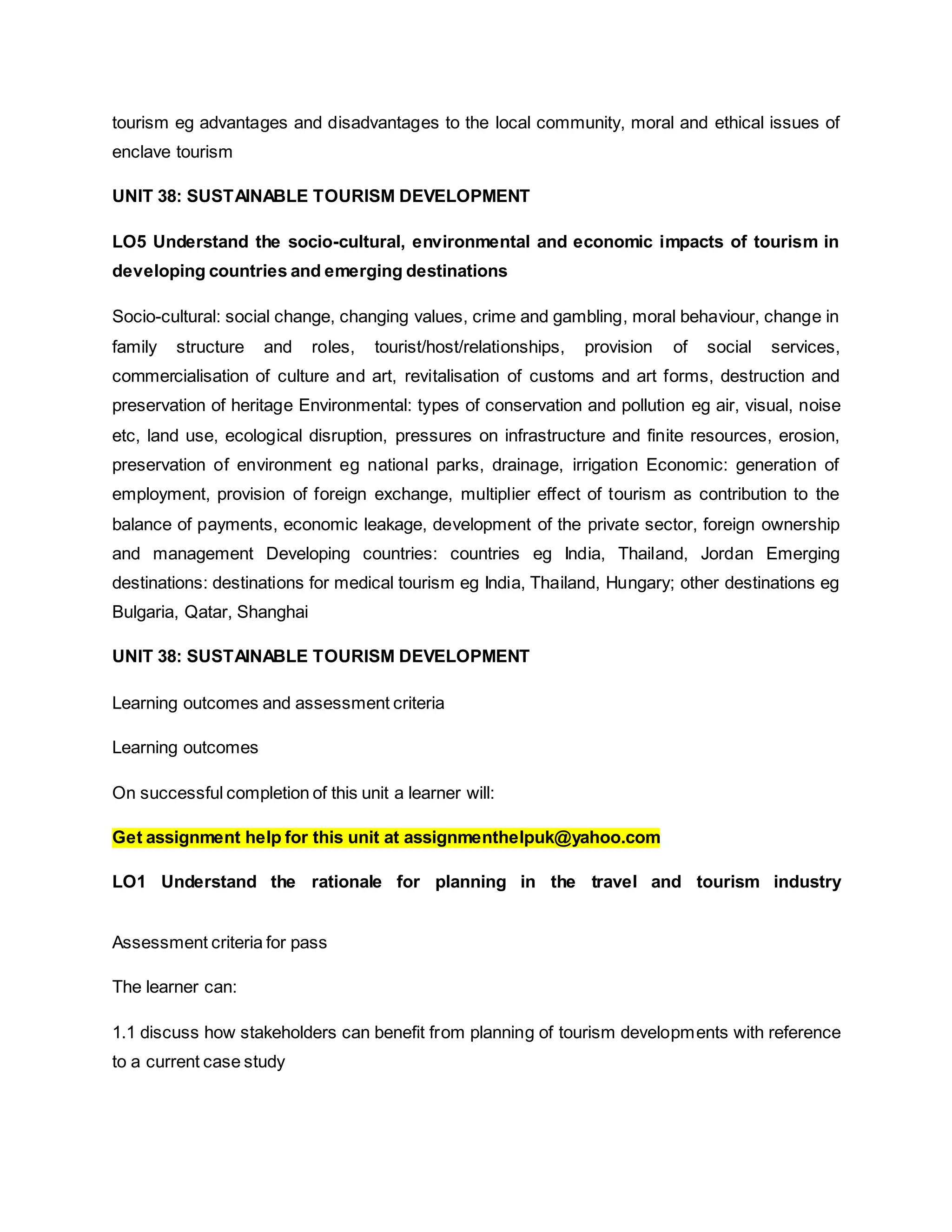 UNIT 38: SUSTAINABLE TOURISM DEVELOPMENT | PDF