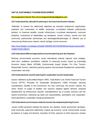 UNIT 38: SUSTAINABLE TOURISM DEVELOPMENT | PDF