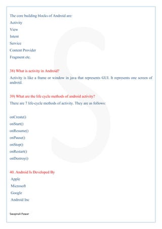 Unit 3 introduction to android | PDF | Programming Languages | Computing