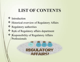 AN OVERVIEW ON REGULATORY AFFAIRS. pptx | PPTX