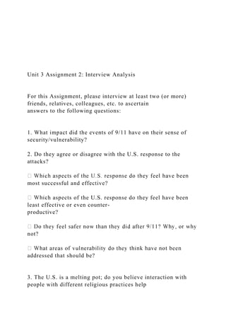 Unit 3 Assignment 2 Interview Analysis For this As.docx