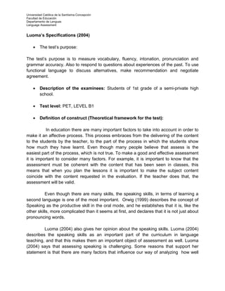 Design of a speaking test | DOCX