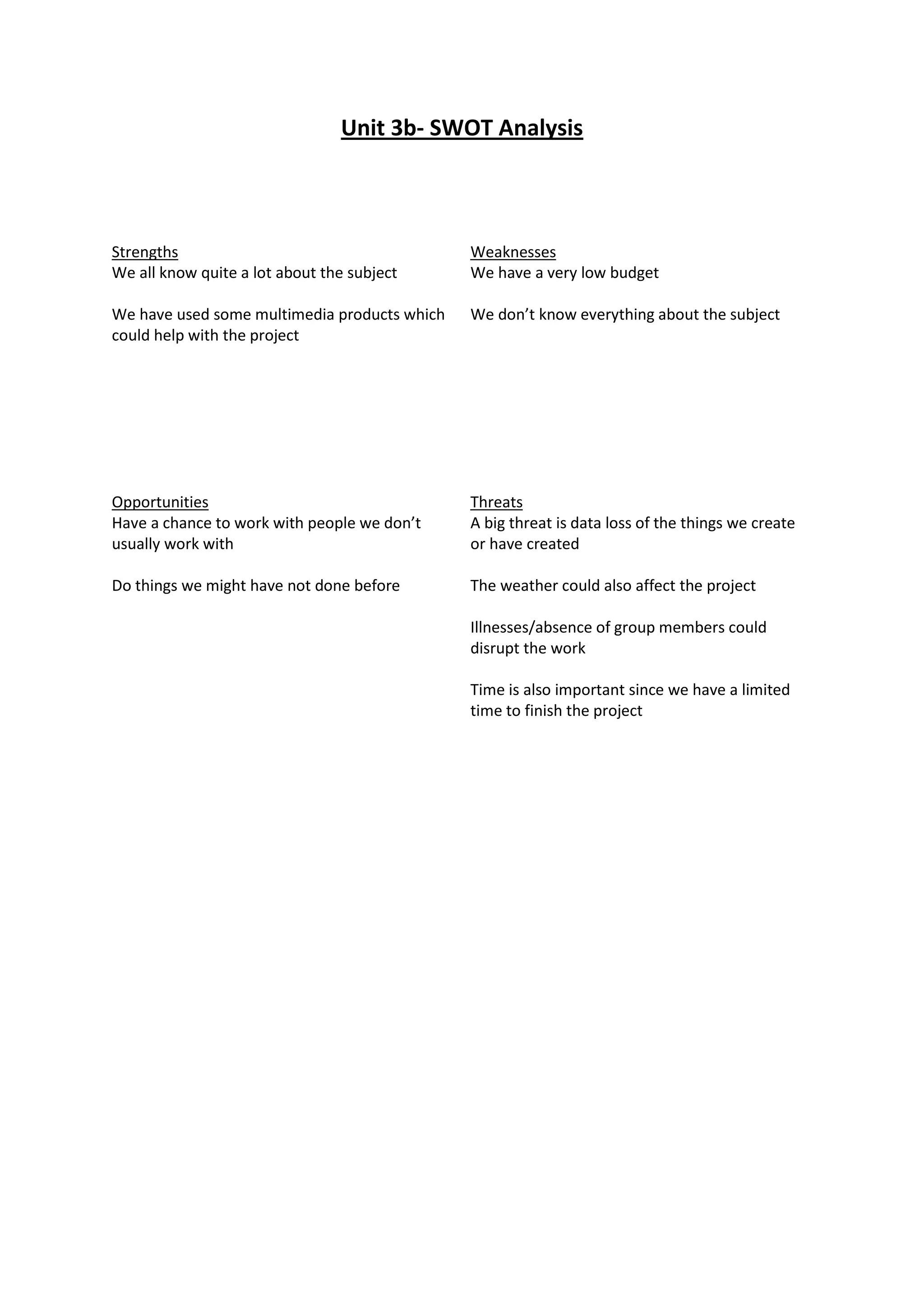 Unit 3b swot analysis | PDF