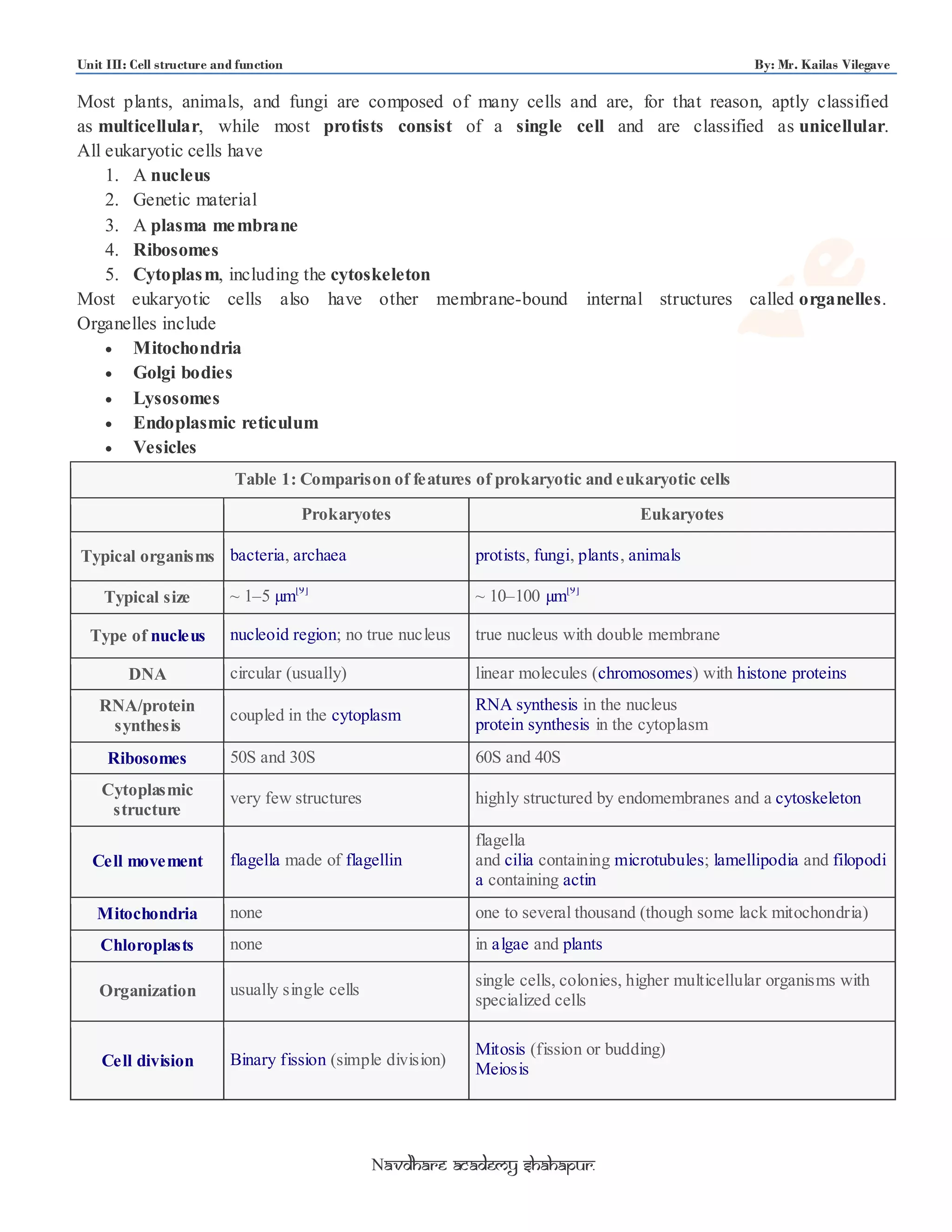 Unit 3 by kailash sir cell structure & function kp | PDF