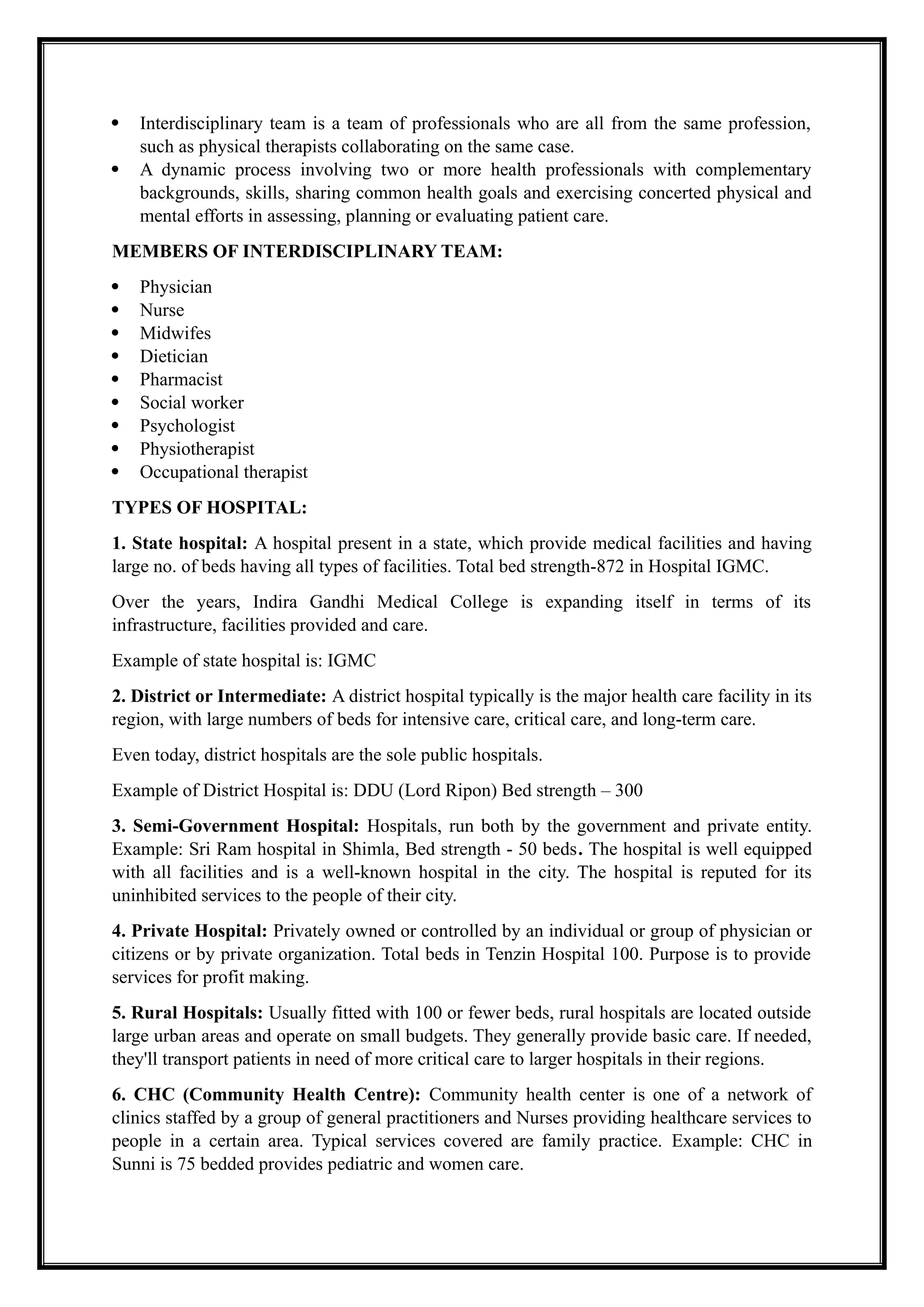 UNIT 03 CARE IN HOSPITAL SETTING..(M.Sc. Nursing 1st Year, Medical ...