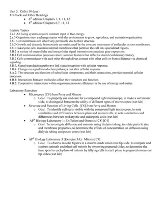 Unit 3 cells unit at a glance new curriculum | PDF