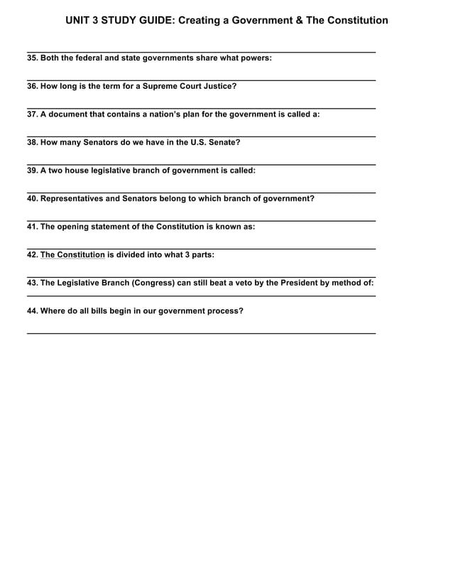 Unit 3 constitution study guide | PDF | Civic affairs | Politics