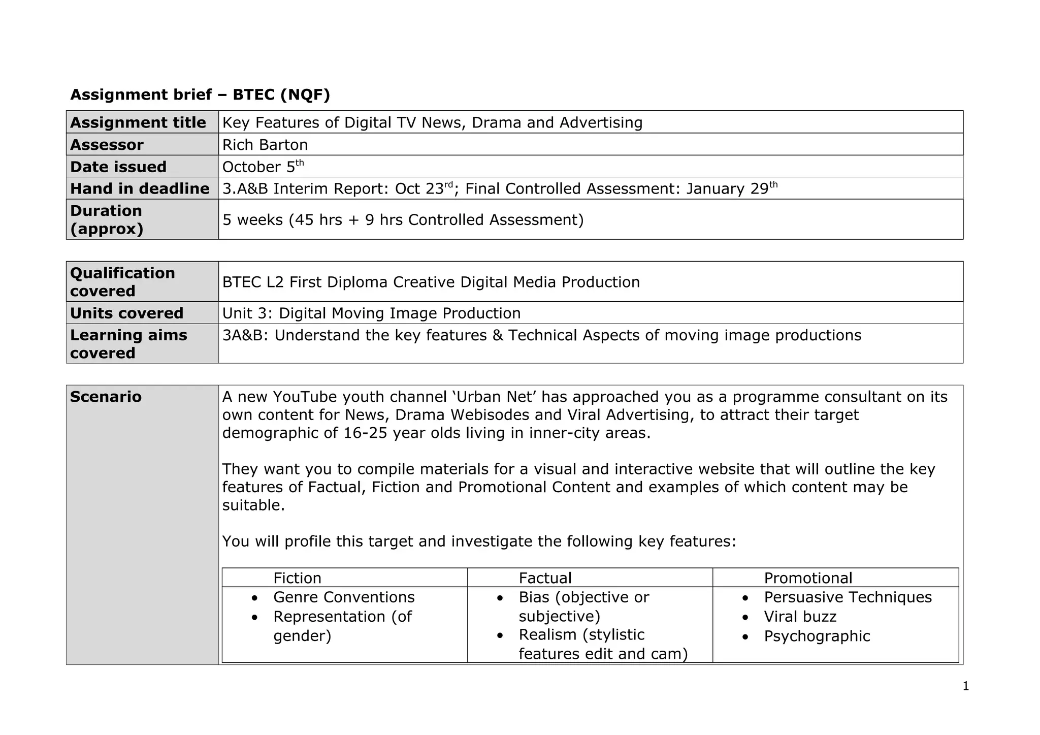 Unit 3 digital moving image assignment brief | DOC | Genres