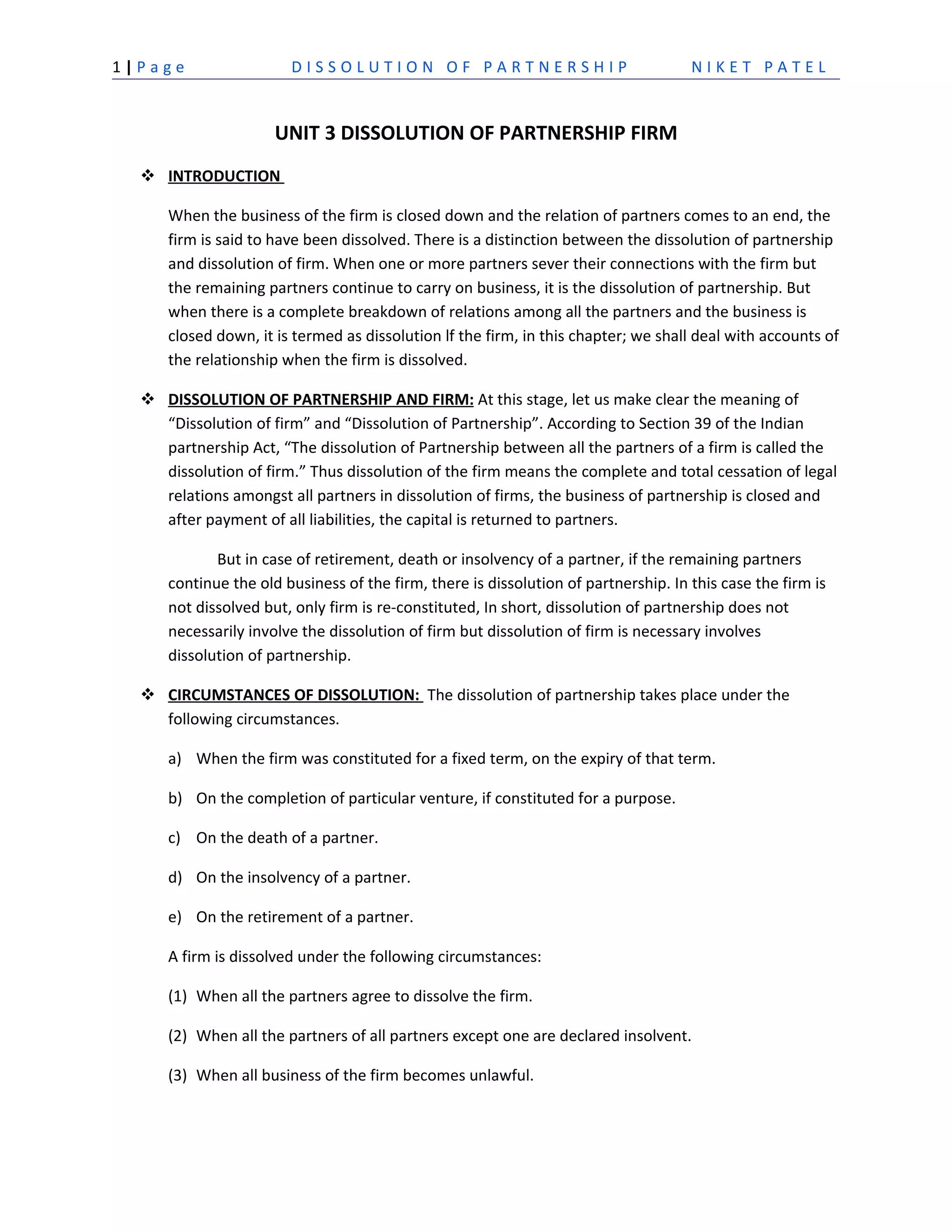 DISSOLUTION OF PARTNERSHIP FIRM | DOC