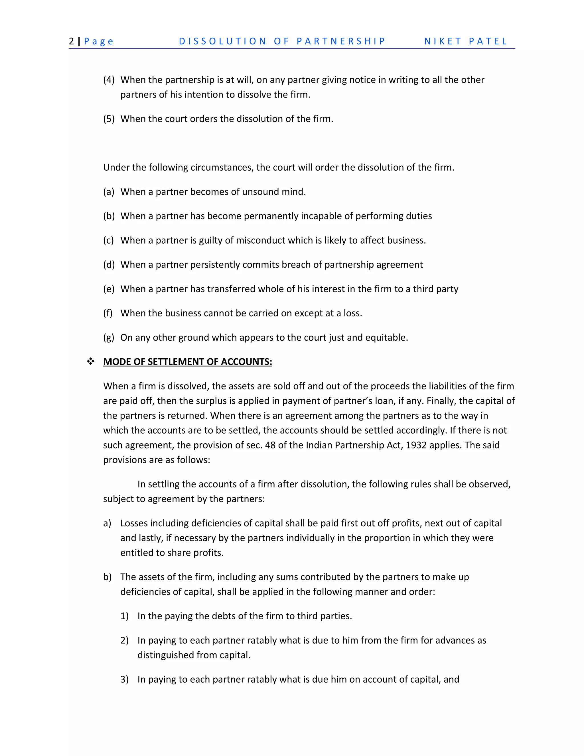 DISSOLUTION OF PARTNERSHIP FIRM | DOC