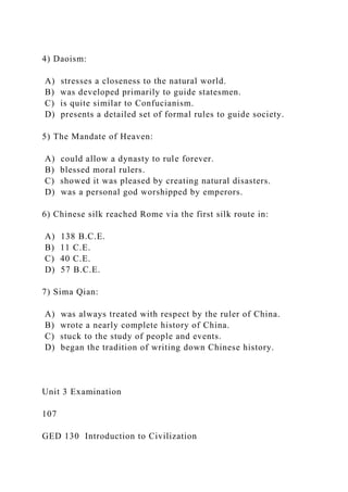 Unit 3 Examination106GED 130 Introduction to Civiliza.docx