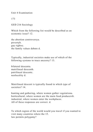 Unit 3 Examination127GED 216 SociologyMultiple Cho.docx