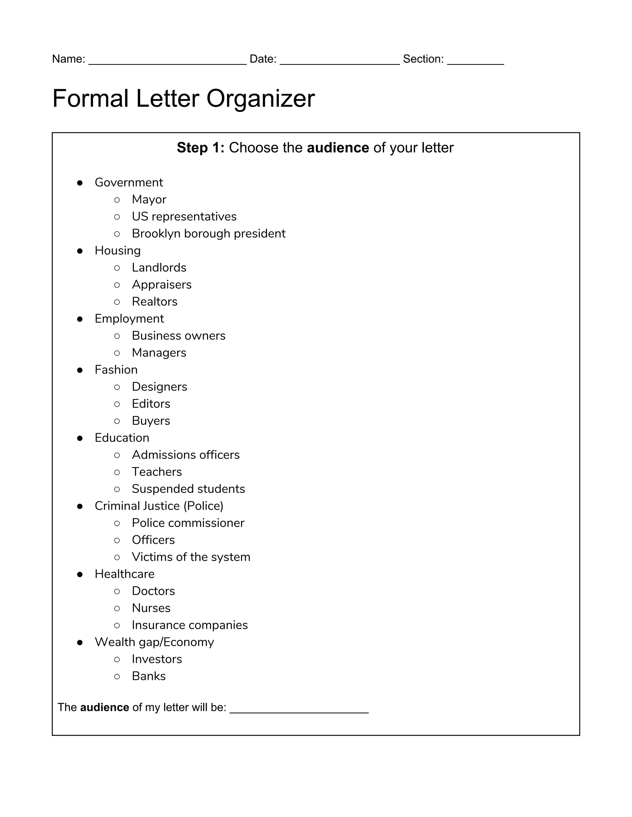 Unit 3 Formal Letter Writing Graphic Organizer | PDF
