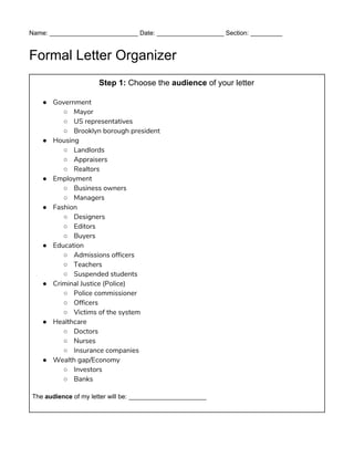 Unit 3 Formal Letter Writing Graphic Organizer | PDF