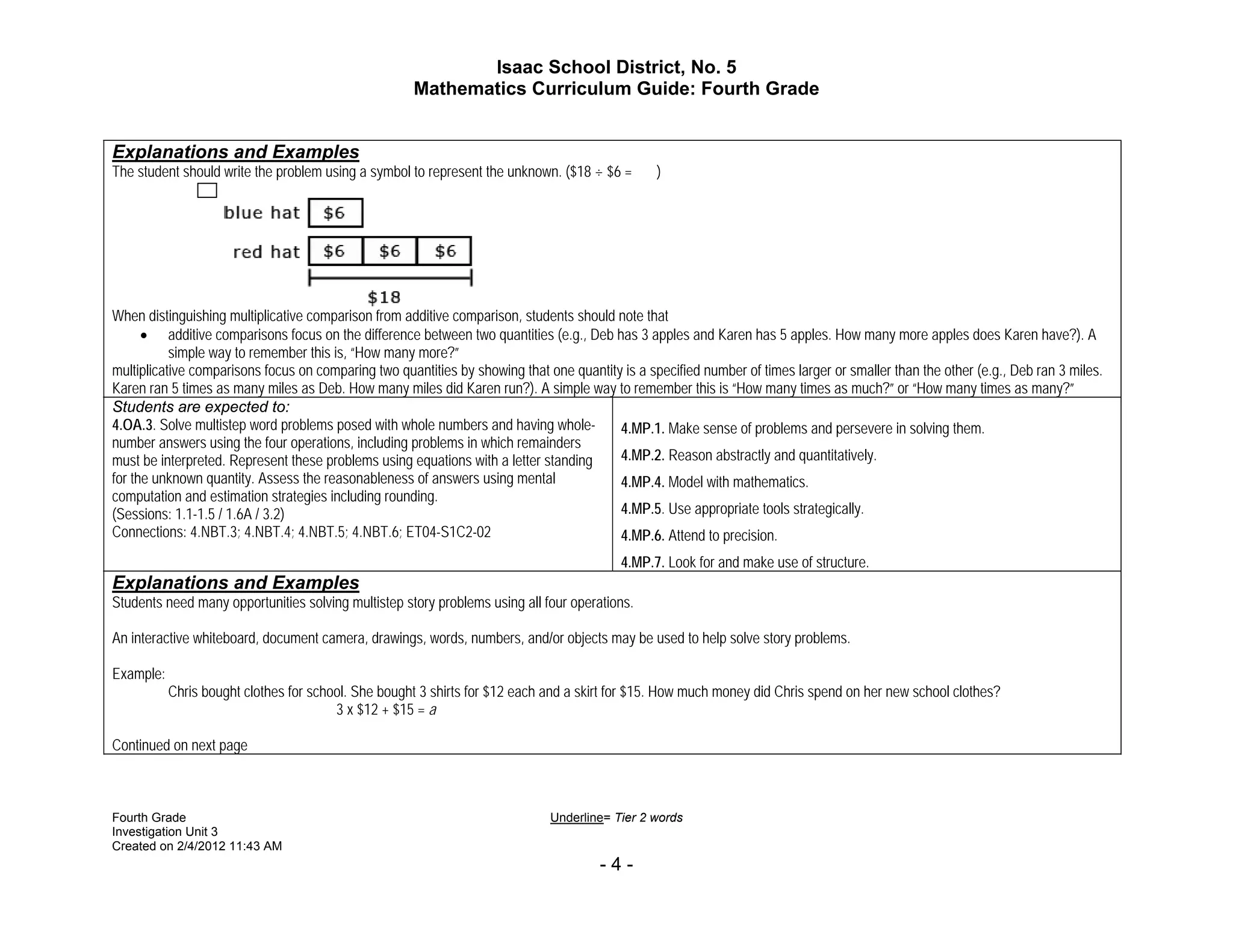 Unit 3 Fourth Grade 2012 2013 | PDF