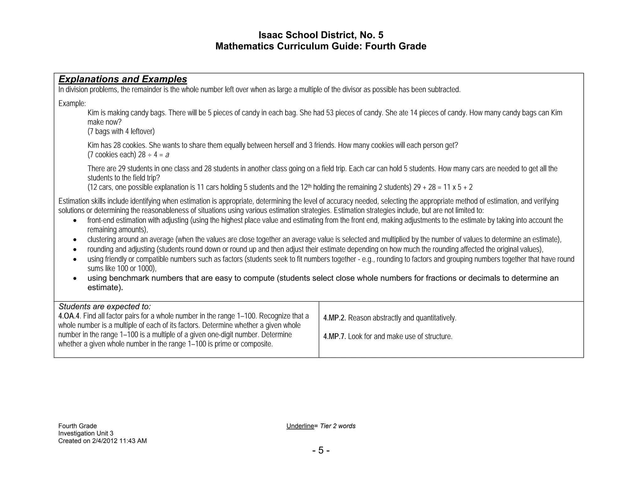 Unit 3 Fourth Grade 2012 2013 | PDF