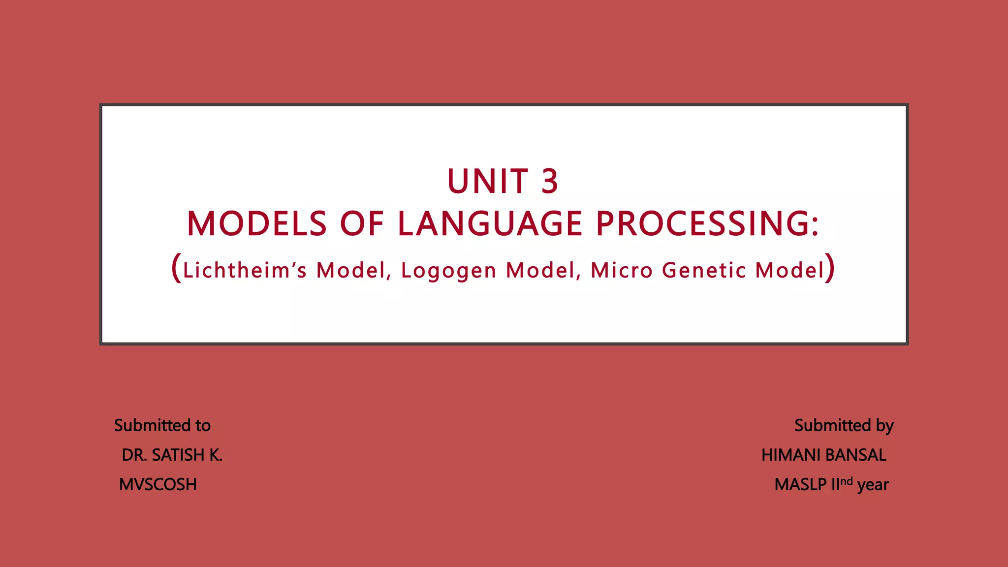 LANGUAGE PROCESSING MODELS MASLP | PPTX