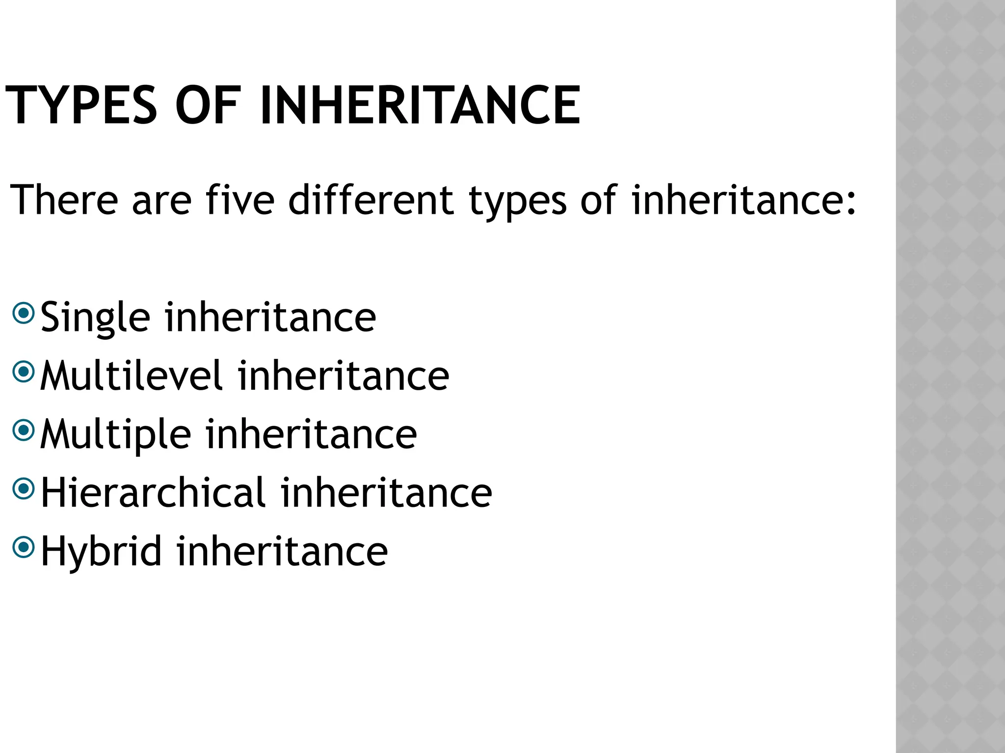 INHERITANCE in Java , Types of Inheritance | PPTX